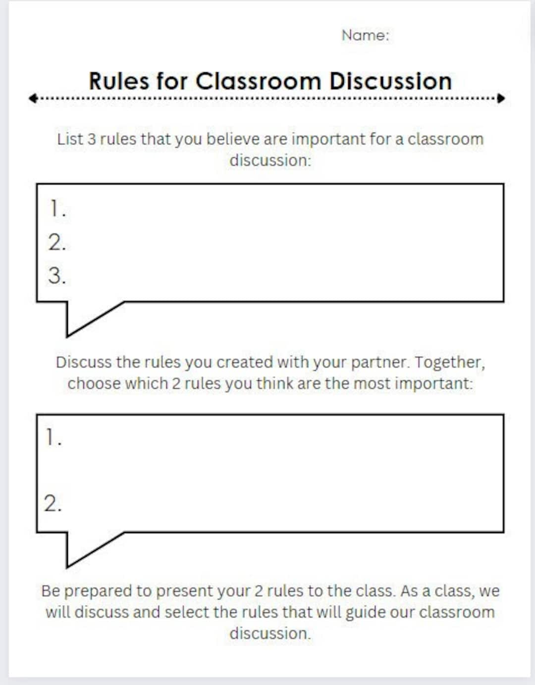 Classroom Discussion Rules Worksheet 100% Customizable Canva Template ...