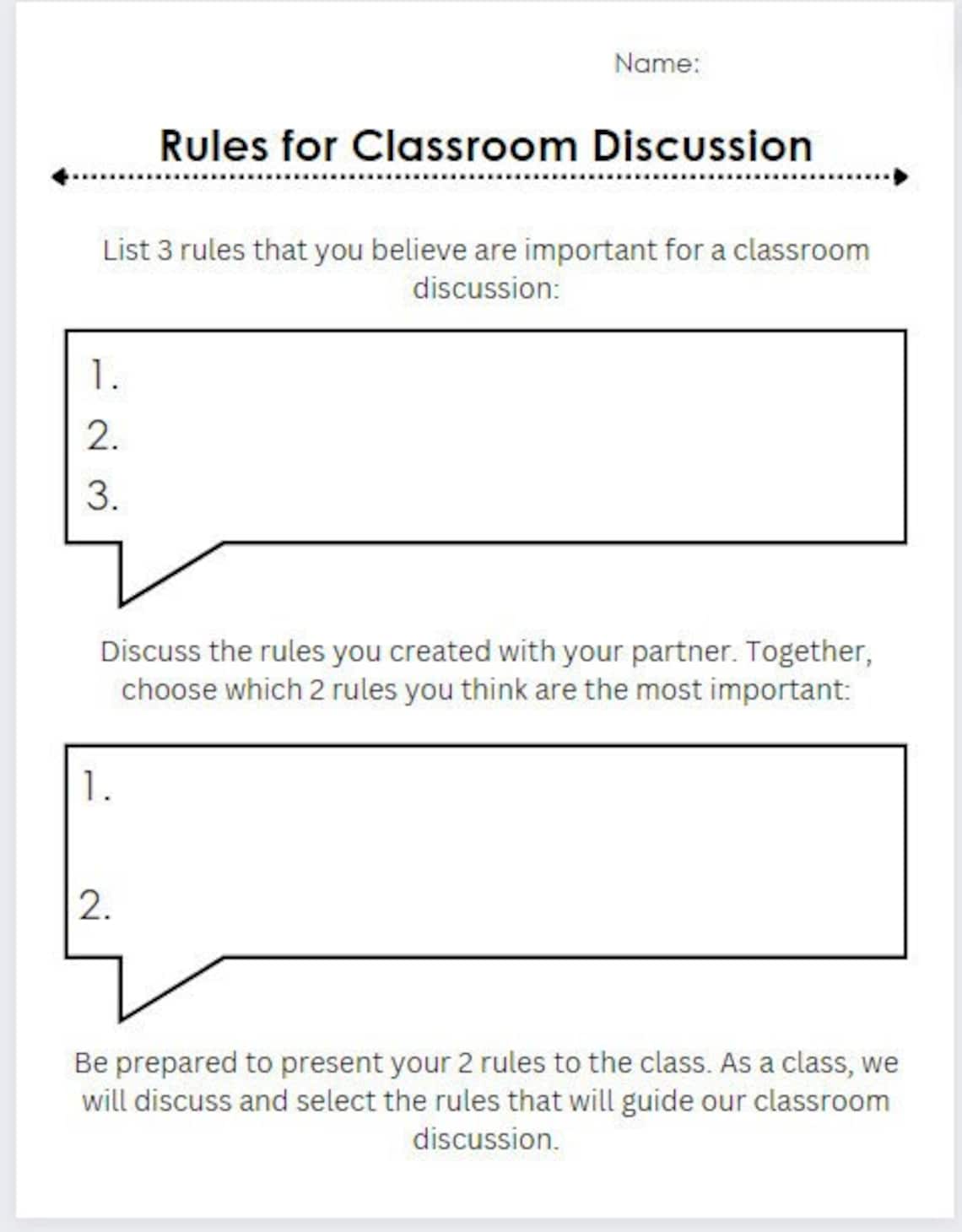 Classroom Discussion Rules Worksheet 100% Customizable Canva Template ...