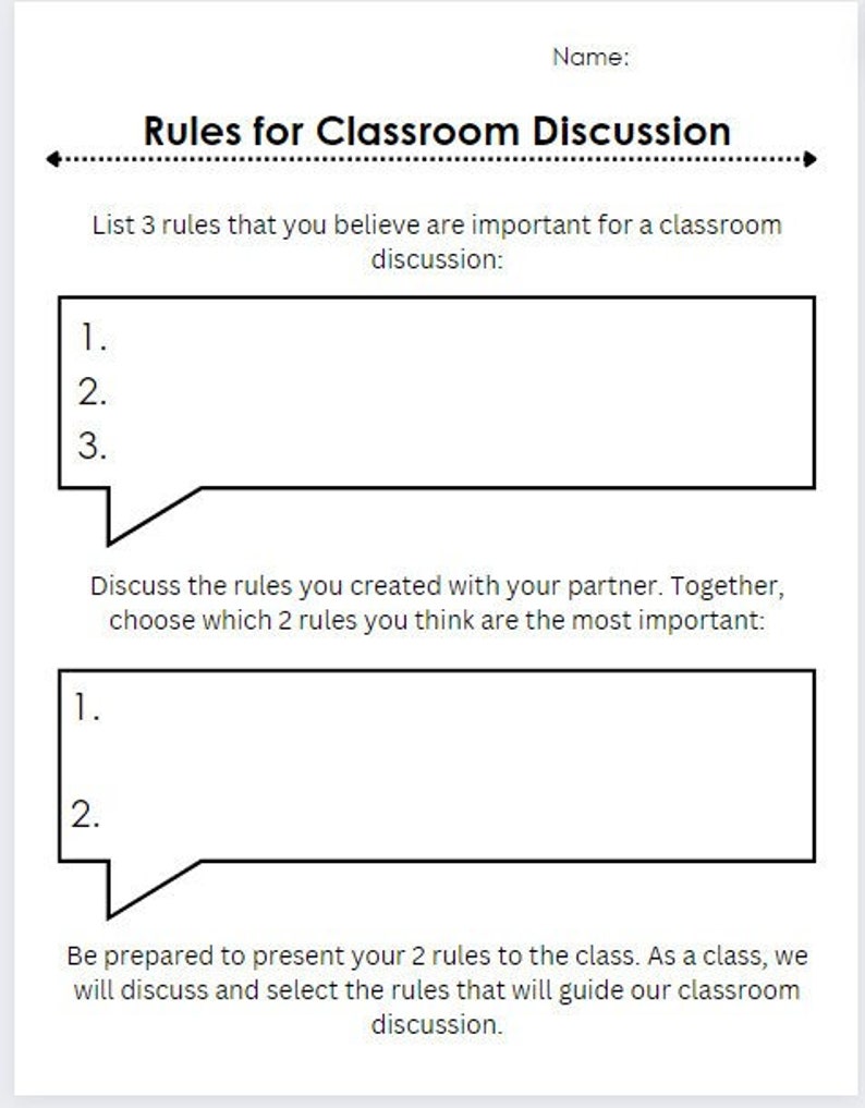 Classroom Discussion Rules Worksheet 100% Customizable Canva Template ...
