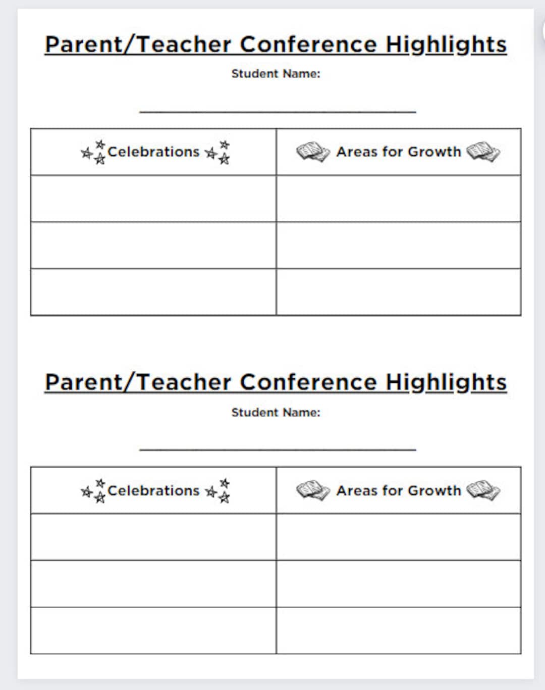 Parent/teacher Conference Highlights Worksheet for Classroom 100% ...