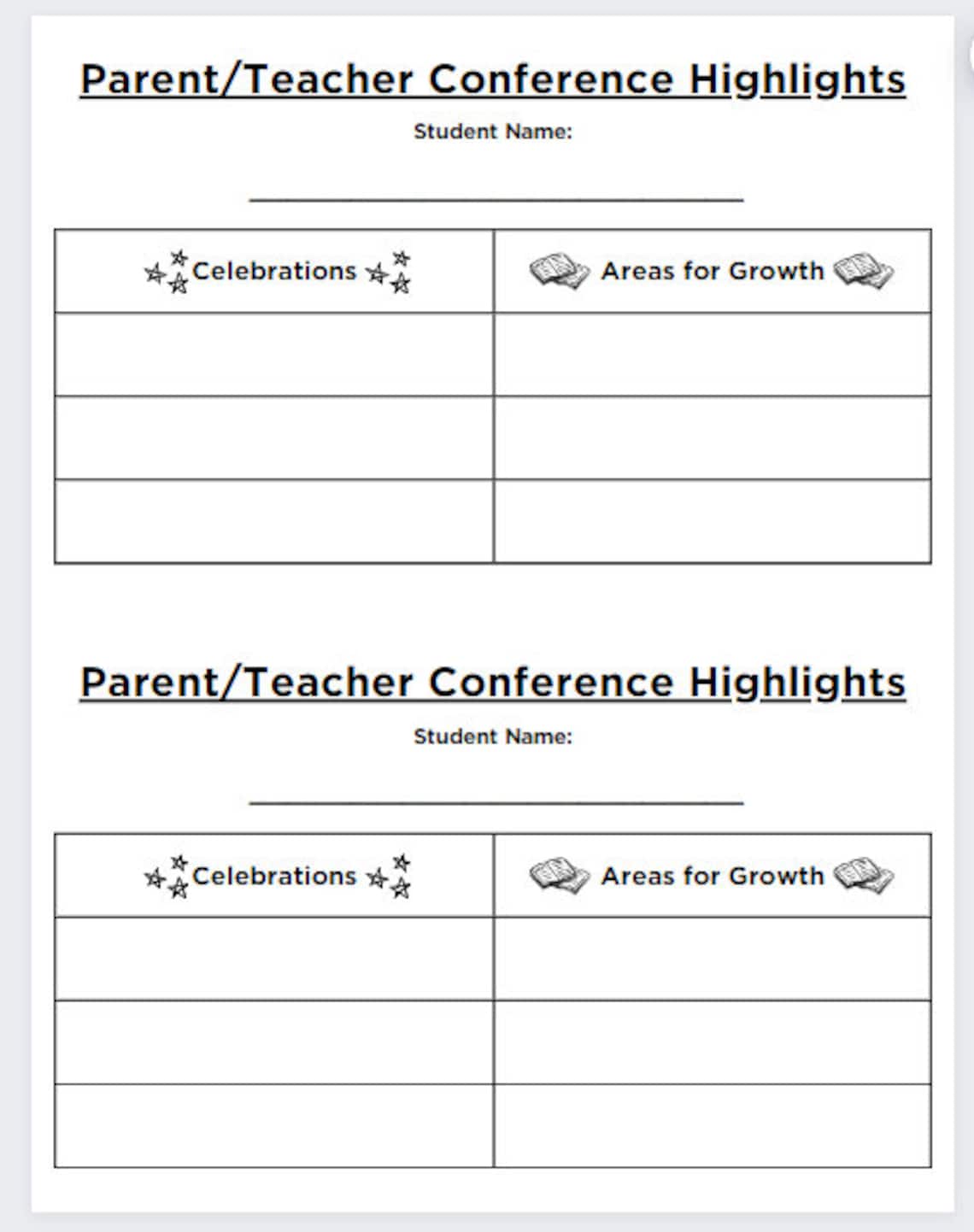Parent/teacher Conference Highlights Worksheet for Classroom 100% ...