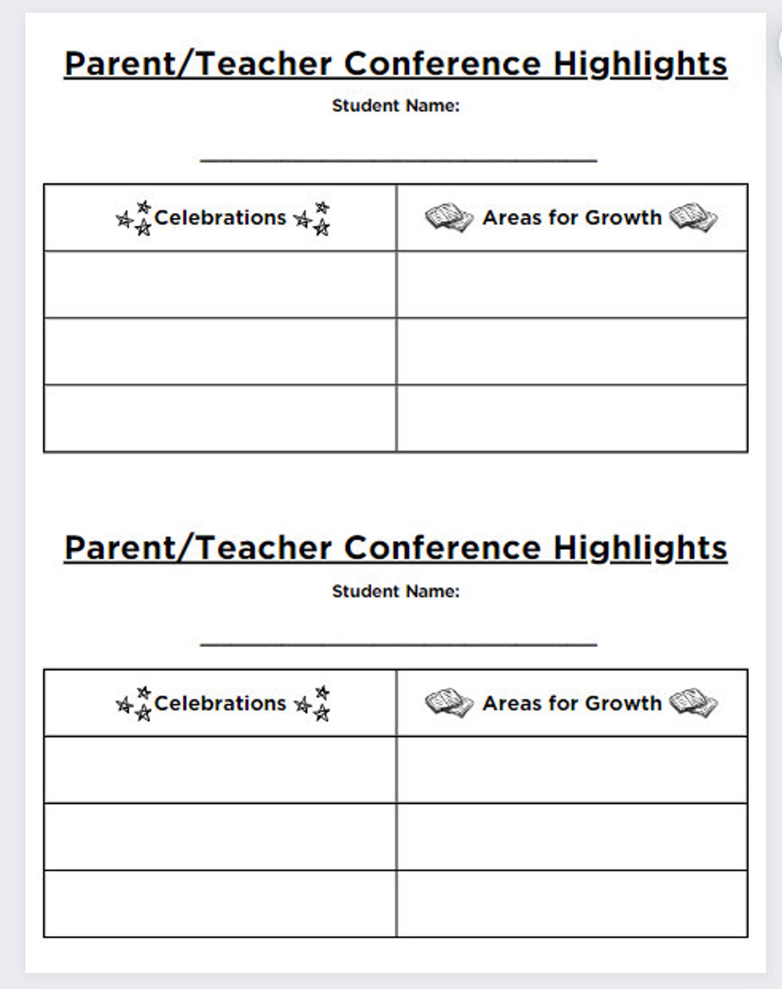 Parent/teacher Conference Highlights Worksheet for Classroom 100% ...