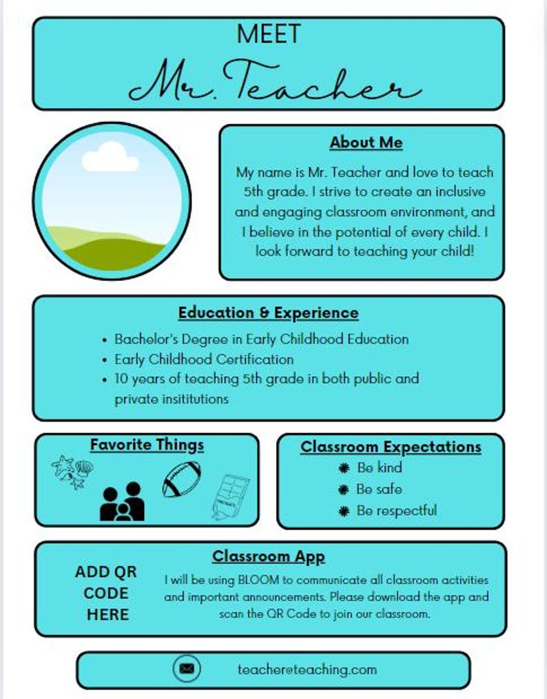 Meet the Teacher Handout 100% Customizable Canva Template - Etsy UK