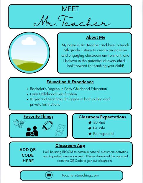 Meet the Teacher Handout 100% Customizable Canva Template - Etsy