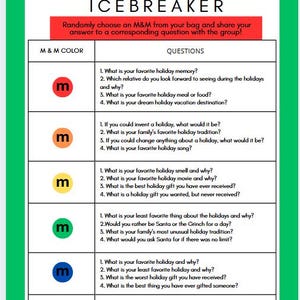 HOLIDAY Candy Icebreaker Activity for Classroom or Team Building 100% ...