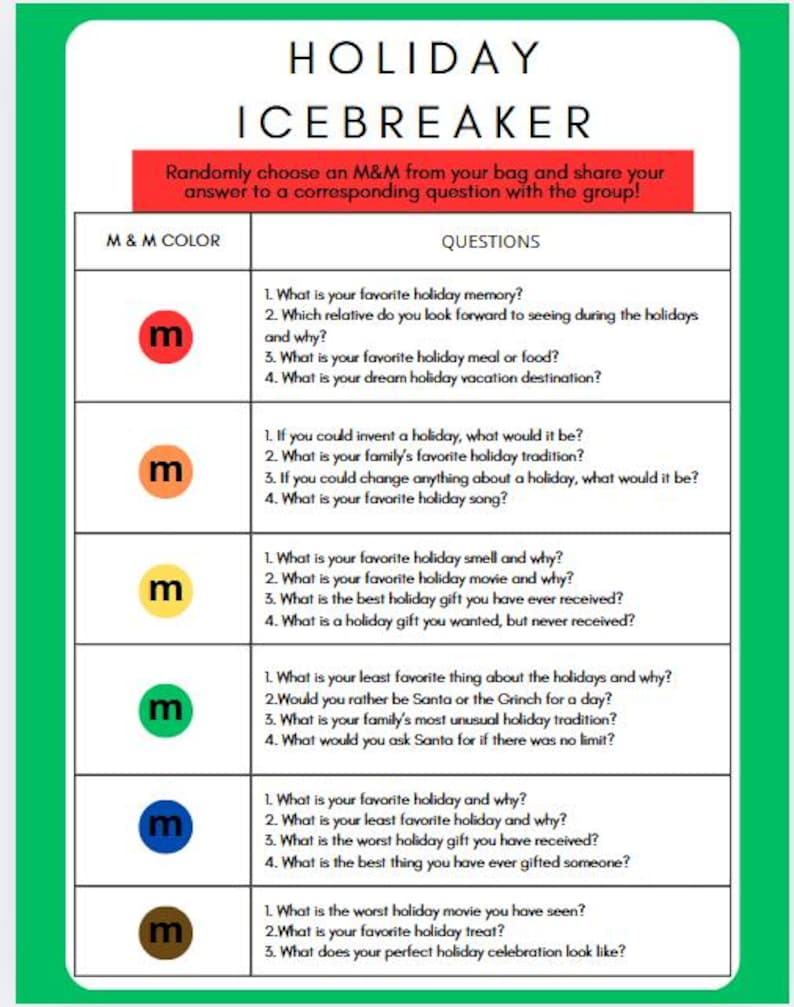 HOLIDAY Candy Icebreaker Activity for Classroom or Team Building 100% ...