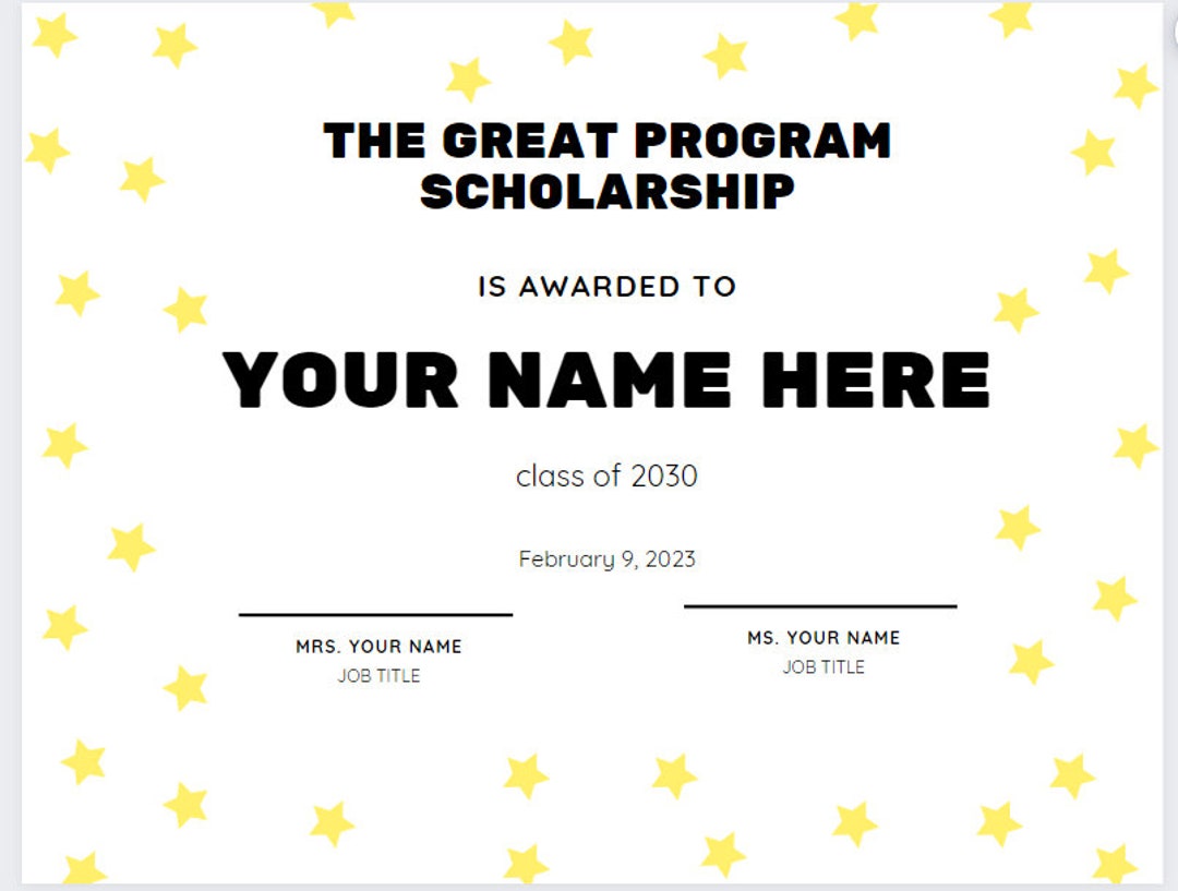 100% Customizable Star Themed Award Certificate Canva Template - Etsy