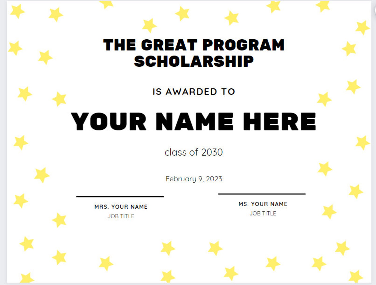 100% Customizable Star Themed Award Certificate Canva Template - Etsy