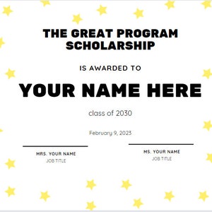 100% Customizable Star Themed Award Certificate Canva Template - Etsy