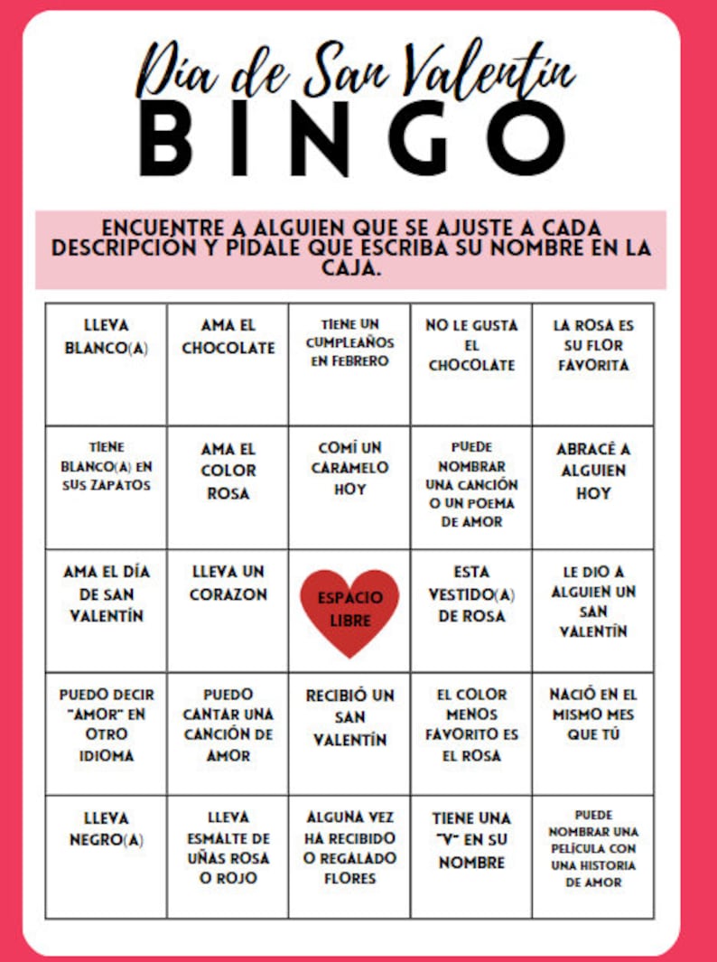 Bingo De San Valentín Para Aula O Fiesta Plantilla Canva 100% ...