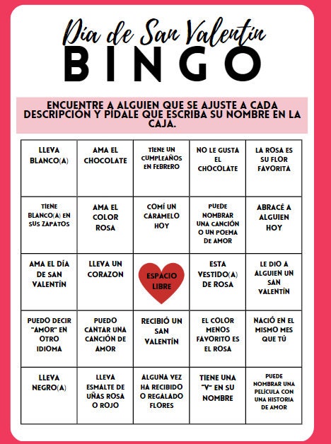 Bingo De San Valentín Para Aula O Fiesta Plantilla Canva 100% ...