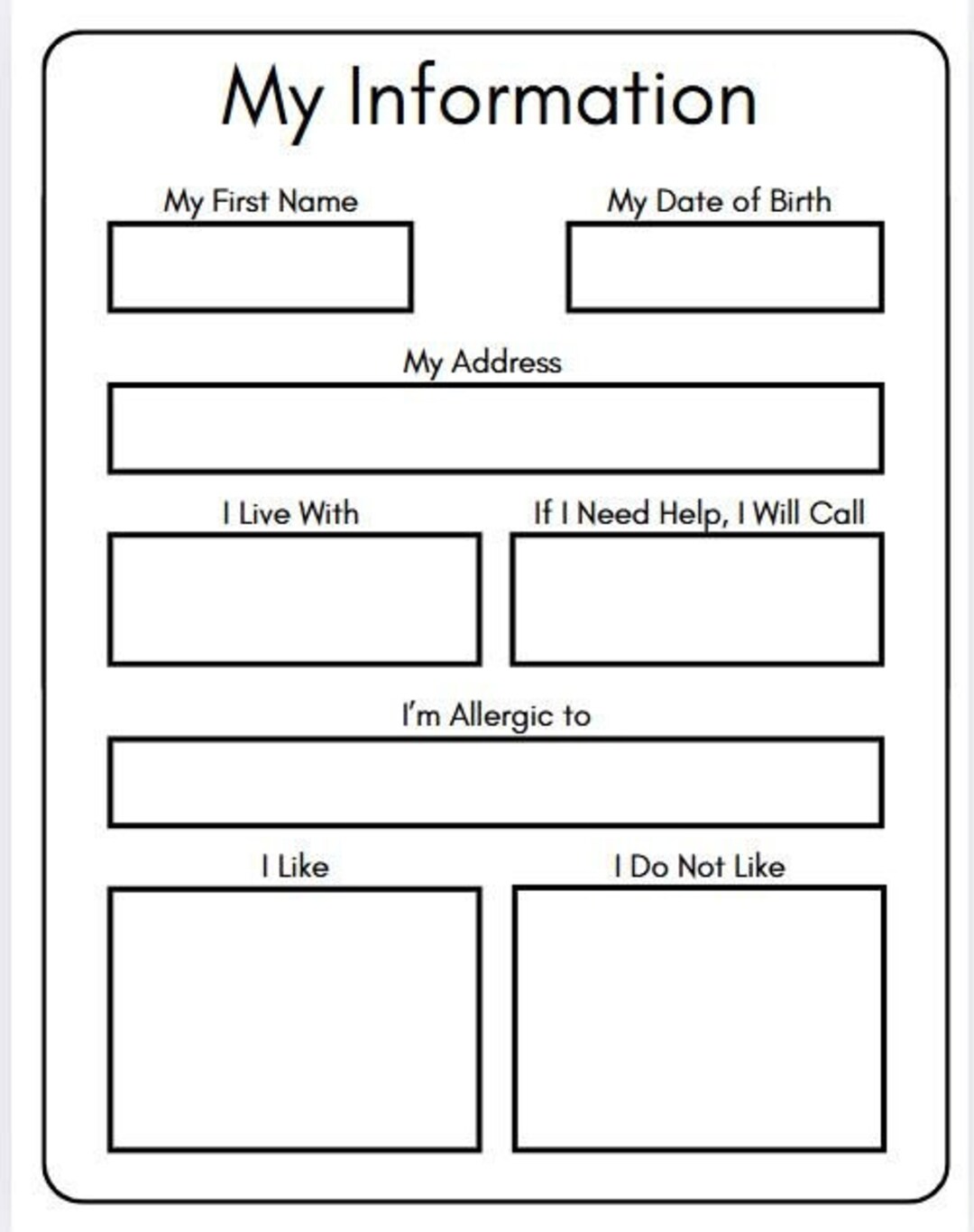 My Information Worksheet 100% Customizable Canva Template - Etsy