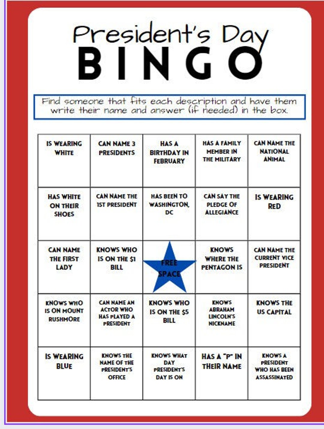 President's Day Themed Bingo for Classroom or Event 100% Customizable ...