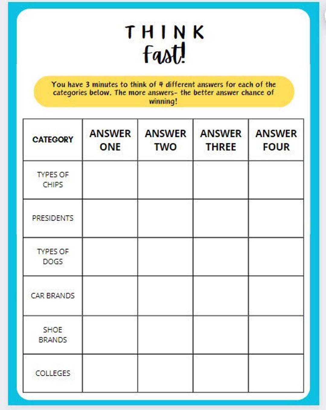 Think FAST Icebreaker for Kids and Adults 100% Customizable Canva ...