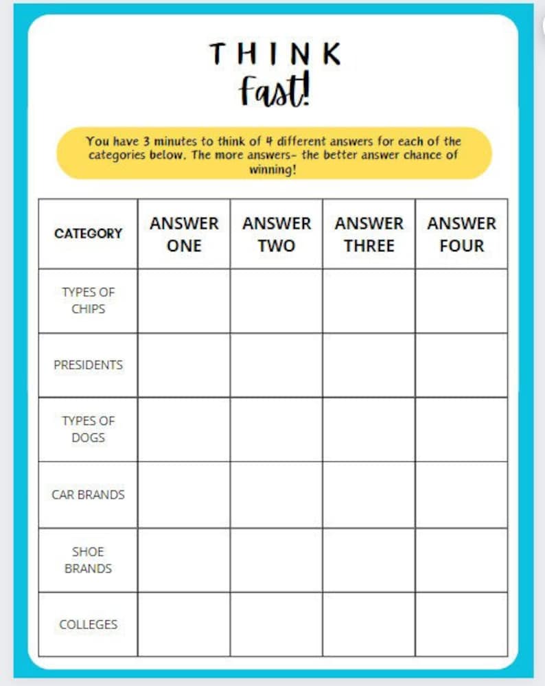 Think FAST Icebreaker for Kids and Adults 100% Customizable Canva ...
