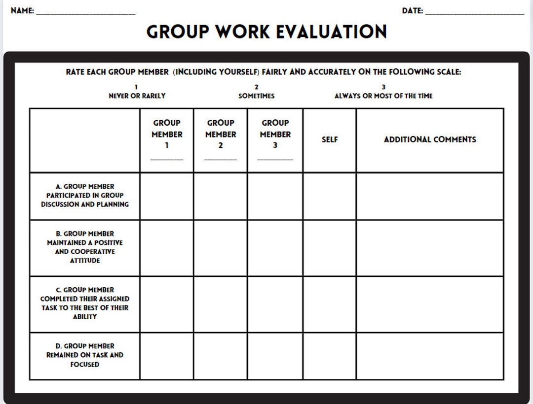 Group Work Evaluation Form for Classroom 100% Customizable Canva ...