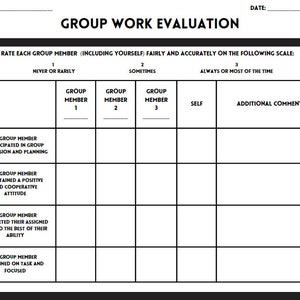 Group Work Evaluation Form for Classroom 100% Customizable Canva ...
