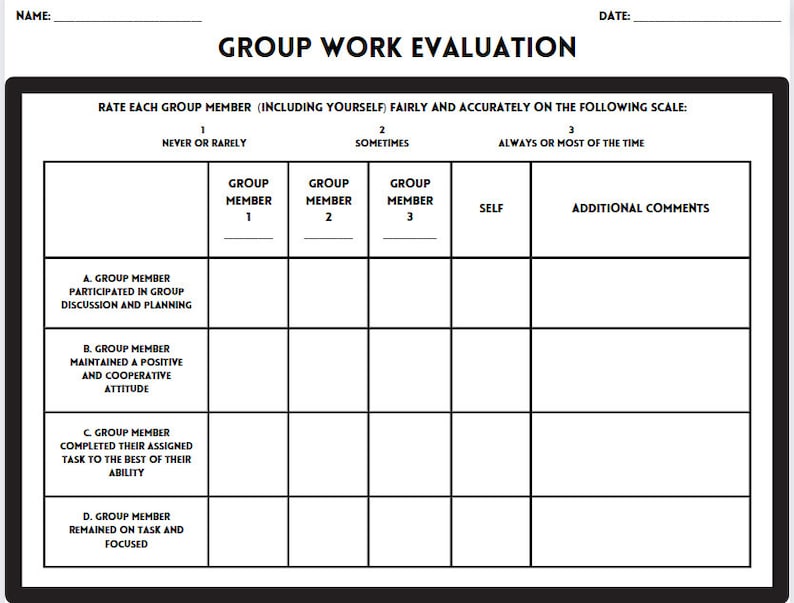 Group Work Evaluation Form for Classroom 100% Customizable Canva ...