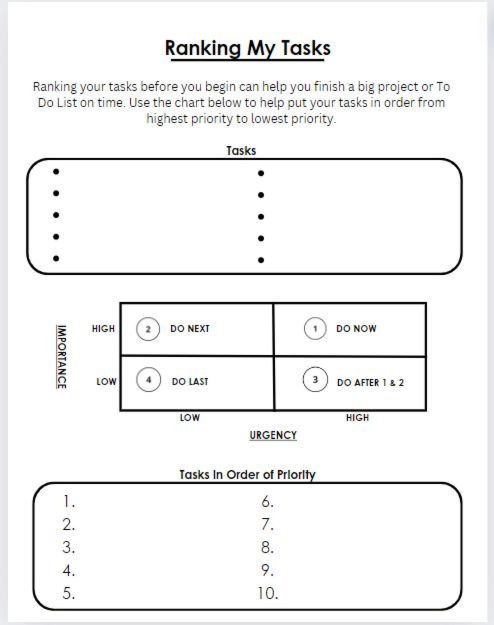 Task/project Ranking Worksheet 100% Customizable Canva Template - Etsy