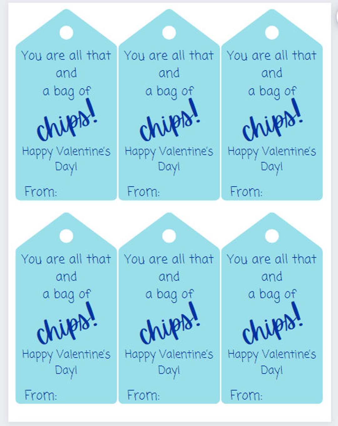 100% Customizable Valentine's Gift Tag! "you Are All That and a Bag of ...