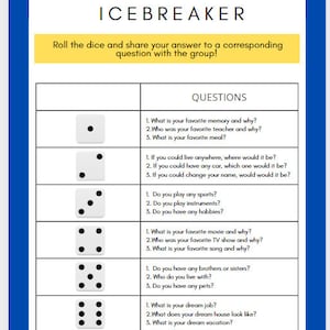 Dice Icebreaker Activity Canva 100% Customizable Template for Classroom ...