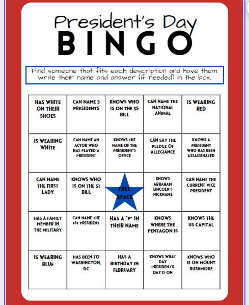 President's Day Themed Bingo for Classroom or Event 100% Customizable ...