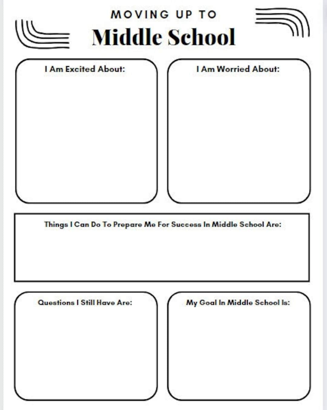 Transition to Middle School Worksheet Customizable Canva Worksheet - Etsy