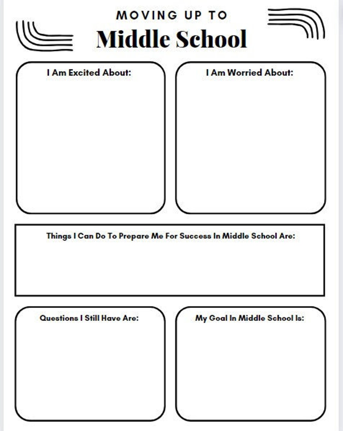 Transition to Middle School Worksheet Customizable Canva Worksheet - Etsy