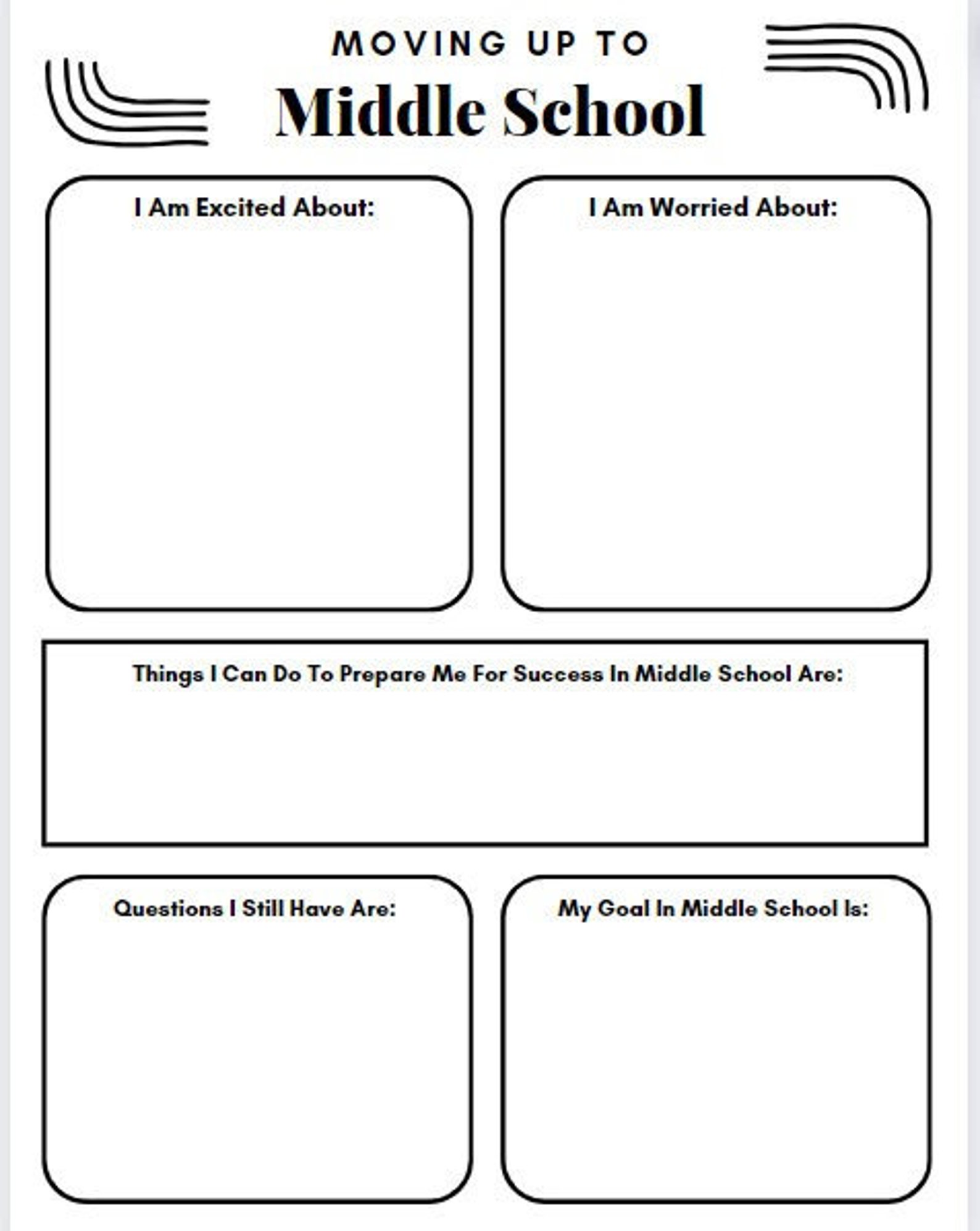 Transition to Middle School Worksheet Customizable Canva Worksheet - Etsy