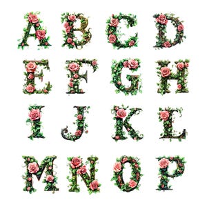 Roses Ivy Alphabet Clipart Decorative Letters Initials Roses Font PNG ...