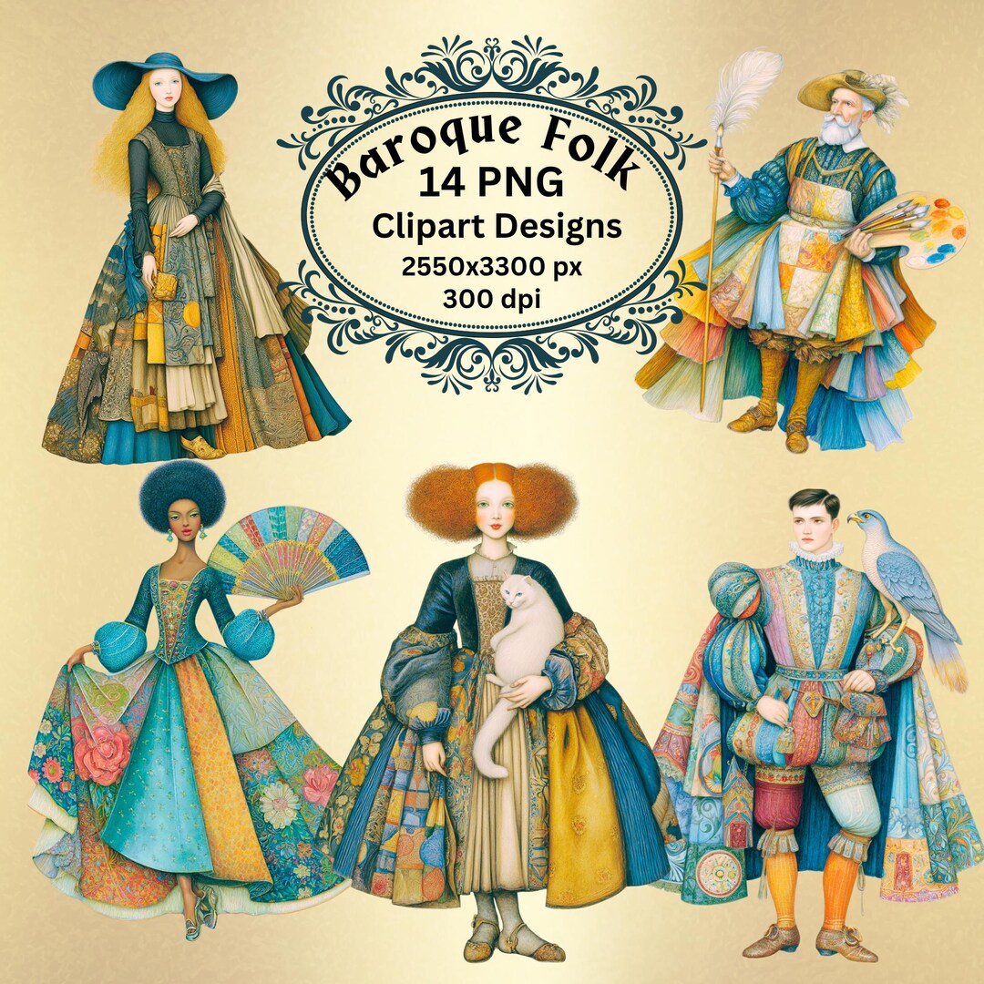 Baroque Clipart: Vintage People PNG, Rococo Scrapbook Art (digital ...