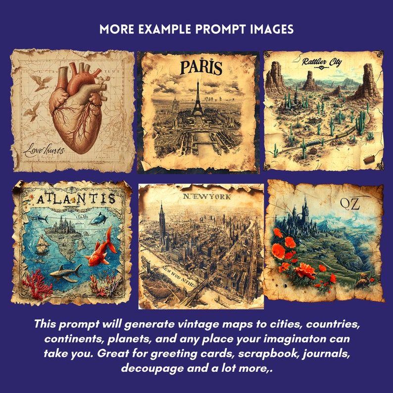 Midjourney Prompt Vintage Maps AI Art Prompt Customizable Cartography ...
