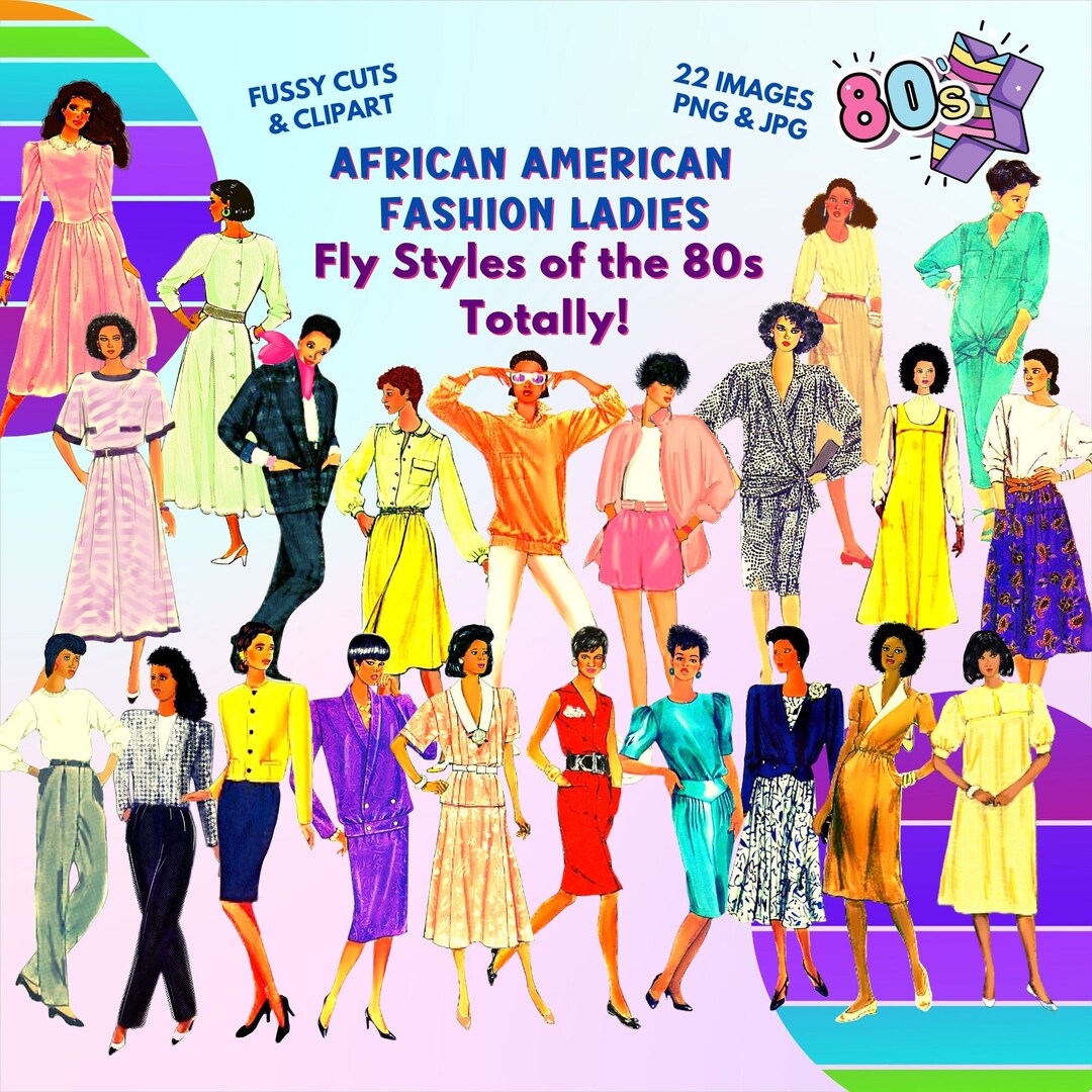 African American 80s Black Fashion Ladies Fussy Cuts Clipart Retro ...