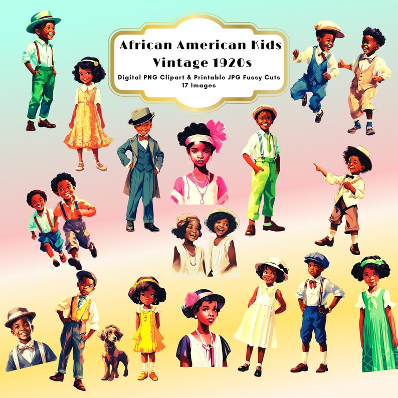 Vintage 1920s African American Kids Clipart: PNG & JPG (digital ...
