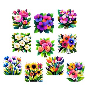 Whimsical Flower Clipart Cheerful Colorful Floral Stickers Digital ...