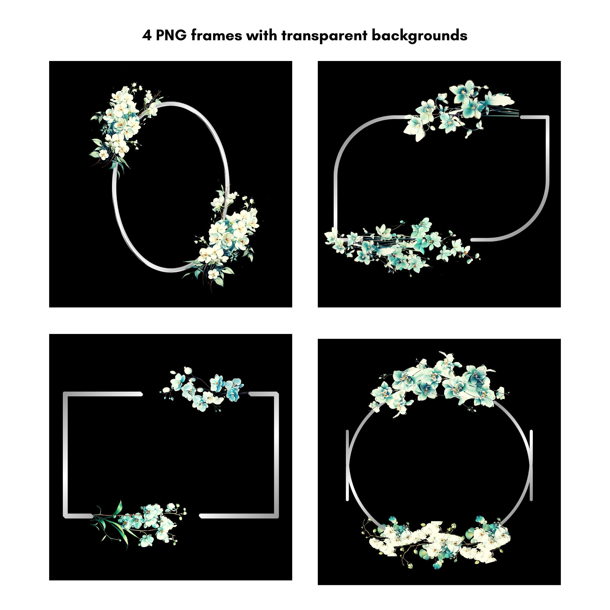 Floral Frames Orchid Clipart Blue Silver Flower Border Elements Wedding ...