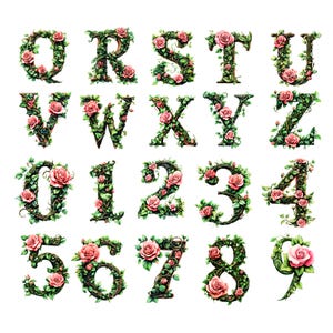 Roses Ivy Alphabet Clipart Decorative Letters Initials Roses Font PNG ...