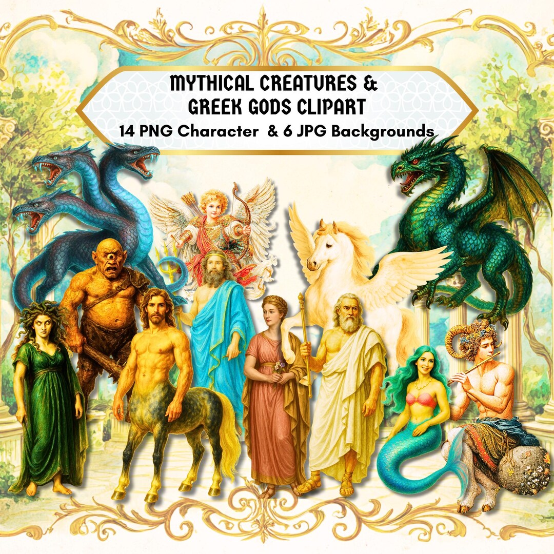 Greek Mythology Clipart: Gods, Goddesses, Creatures (PNG JPG Digital ...