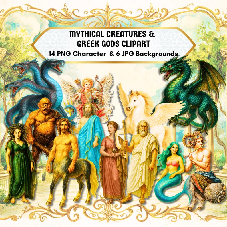 Greek Mythology Clipart: Gods, Goddesses, Creatures (PNG JPG Digital ...