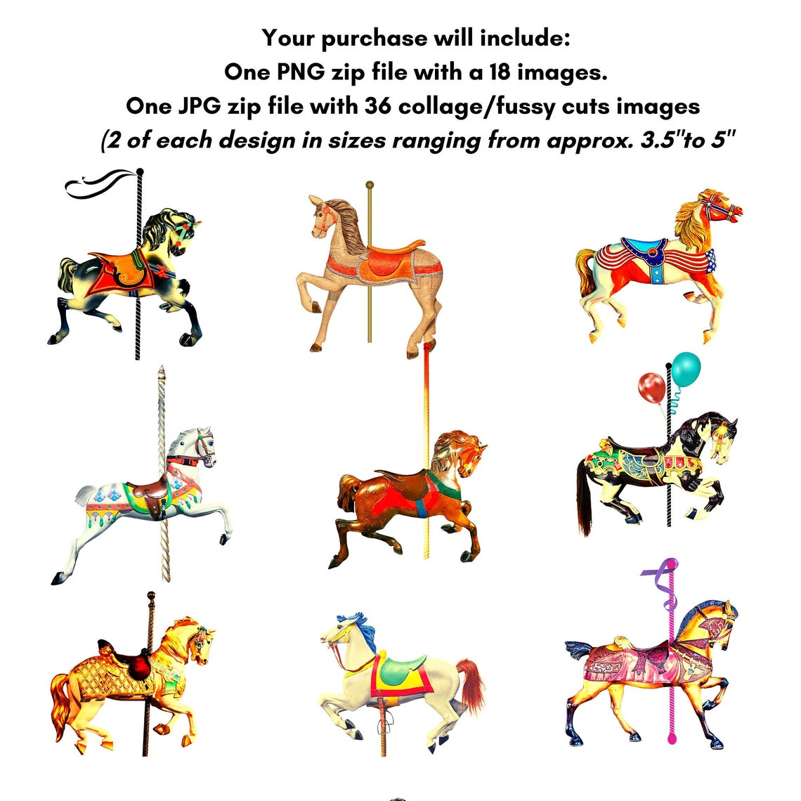Carousel Horse Clipart and Fussy Cuts 18 Images Merry Go Round - Etsy