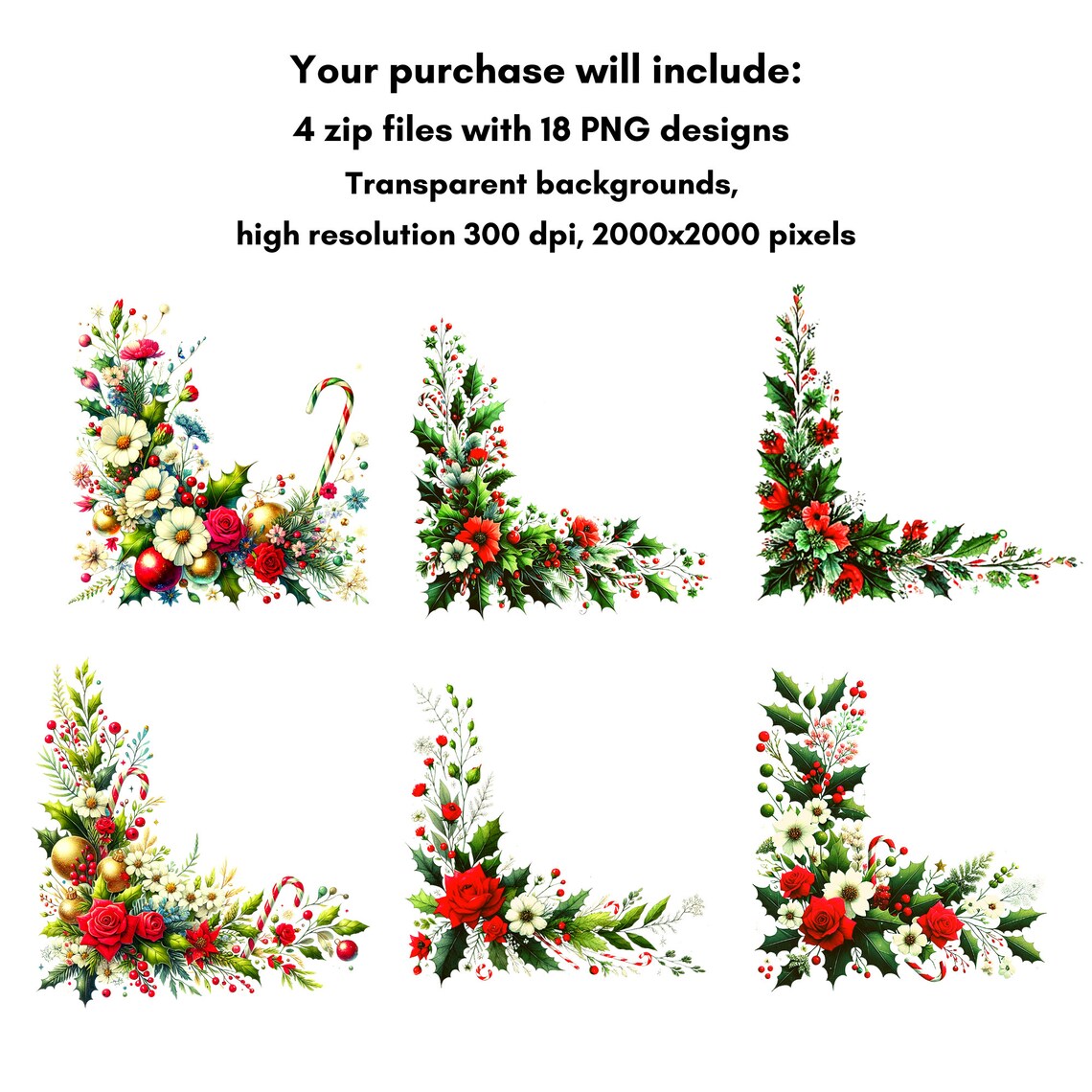 Floral Corners Christmas Clipart Flower PNG Clip Art Corner - Etsy