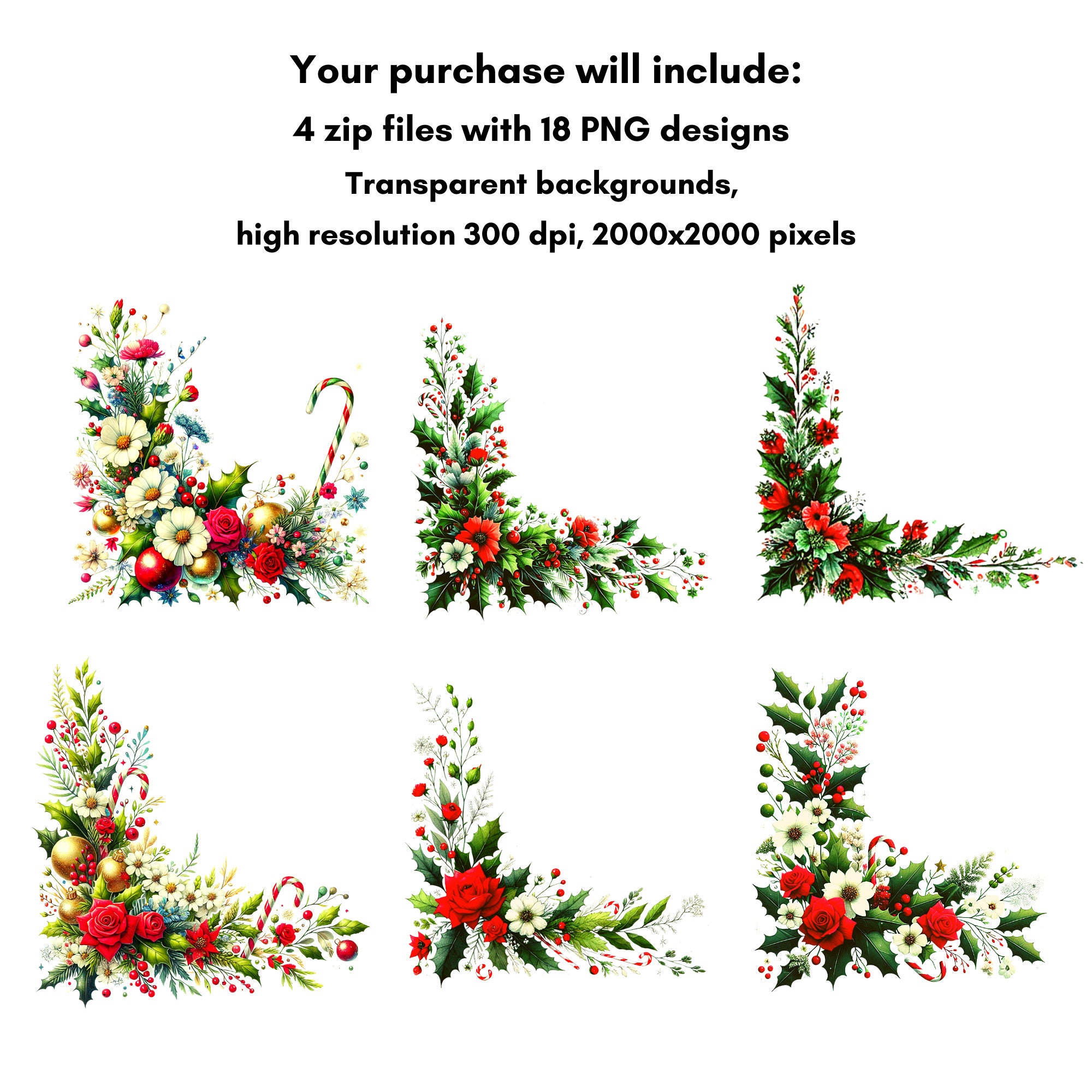 Floral Corners Christmas Clipart Flower PNG Clip Art Corner - Etsy