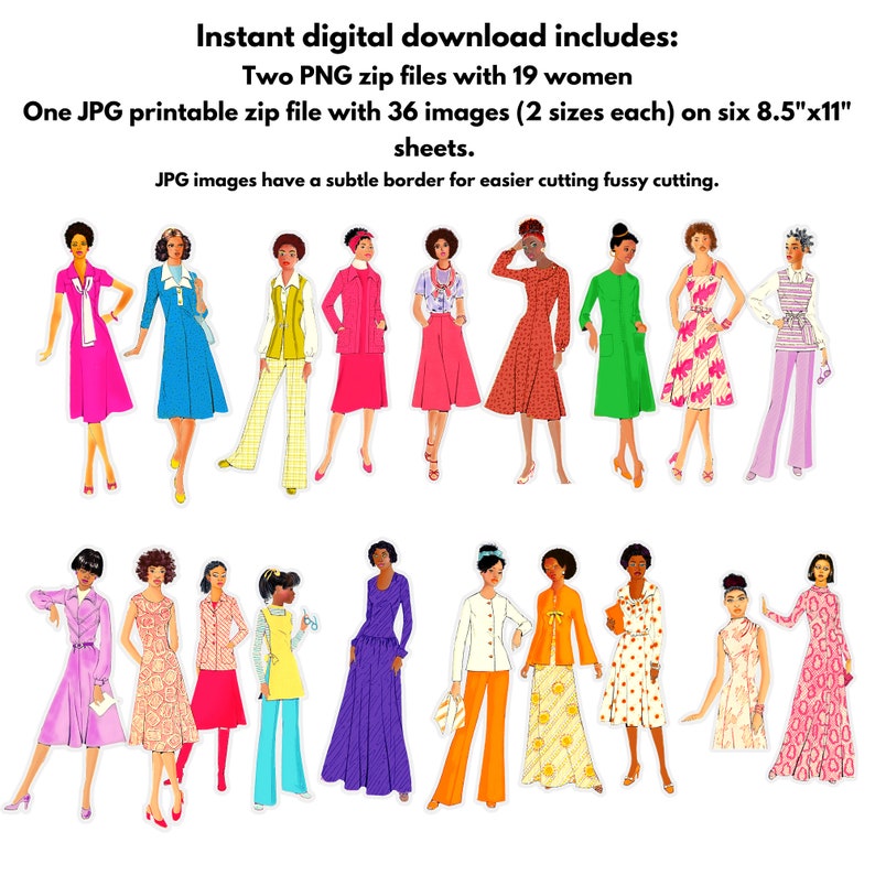 Black Woman Clipart 1970s Fashion PNG Transparent Printable Fussy Cuts ...