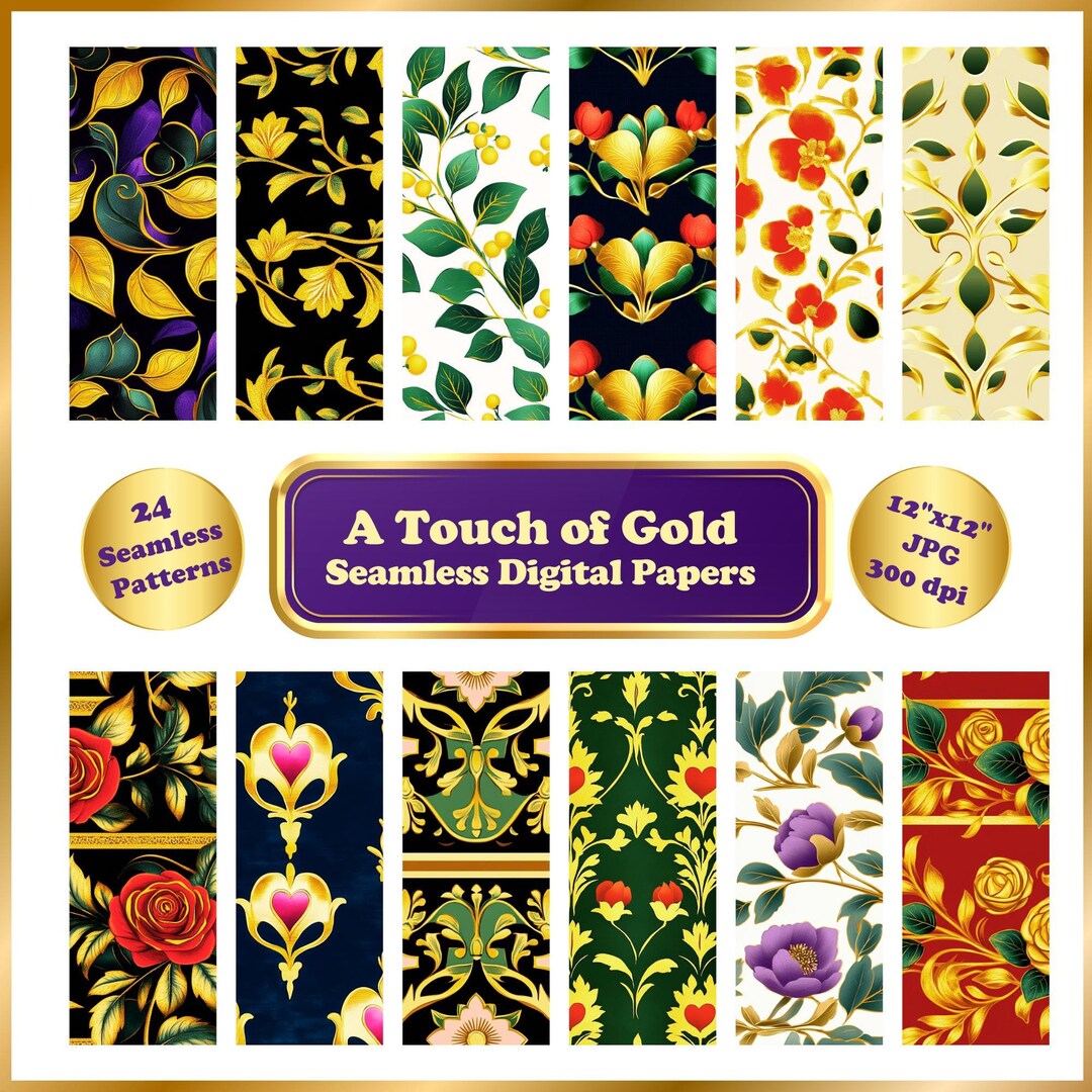 Gold Floral Seamless Patterns Backgrounds Digital Paper Elegant ...