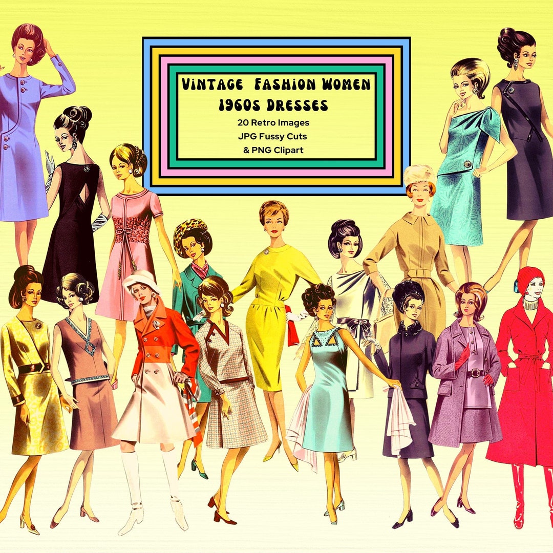 1960s Vintage Fashion Clipart Fashion Retro Women Illustrations ...