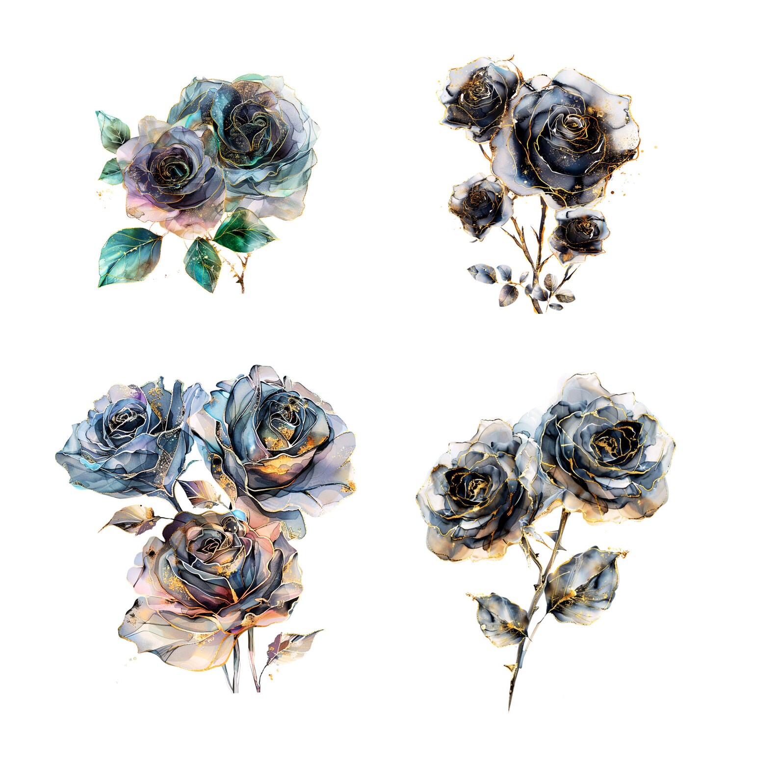 Black Roses Clipart: Gothic Watercolor Floral PNG (digital Download) - Etsy