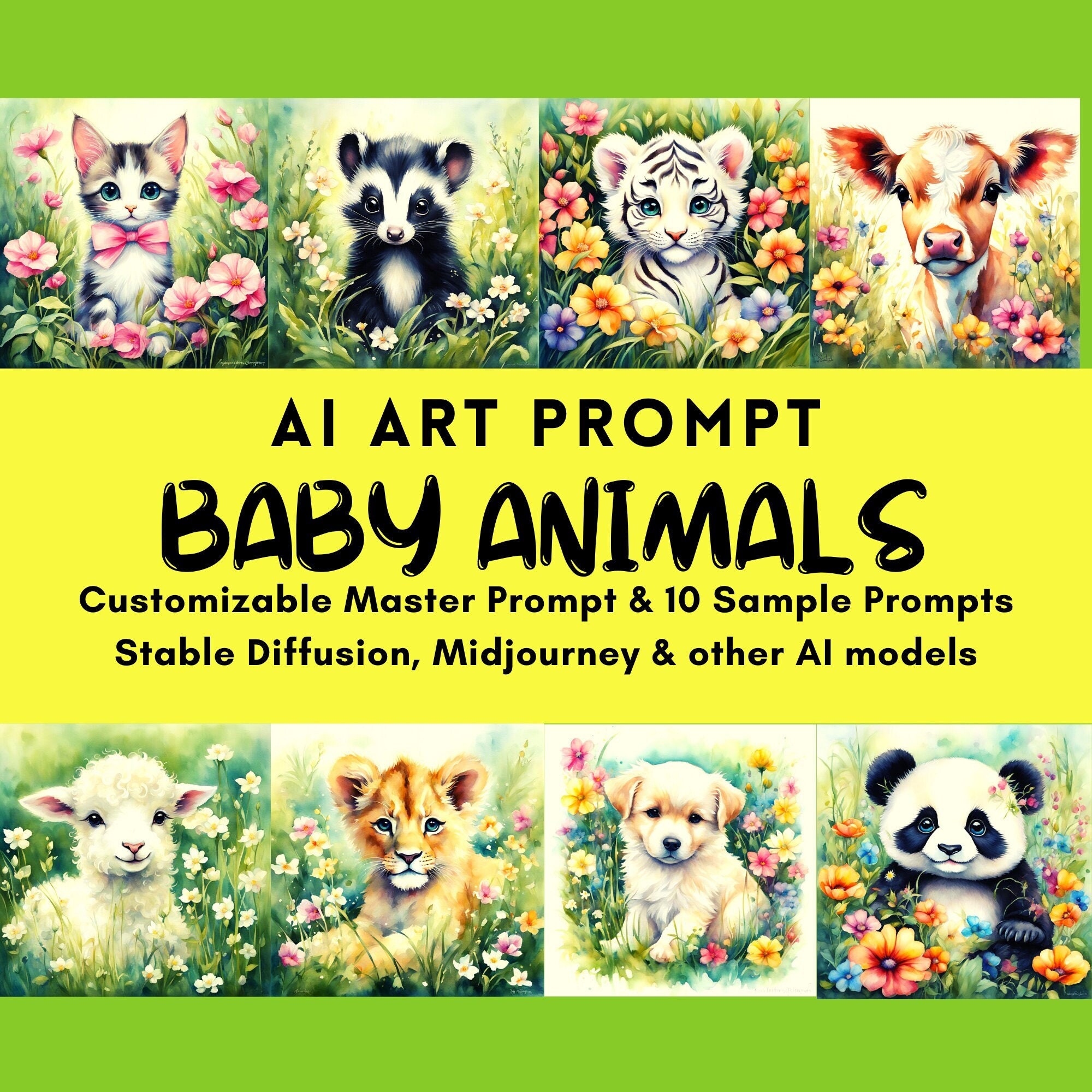 AI Prompt Baby Animals 100 Art Prompts Customizable Nursery Wall Art ...