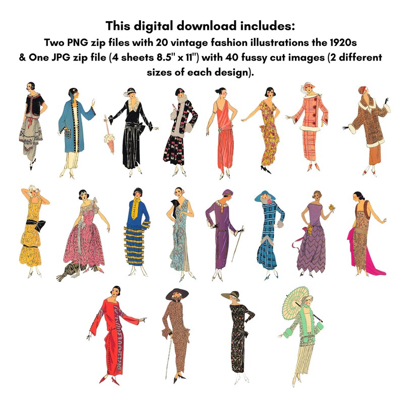 1920s Fashion Ladies Vintage Dresses Clipart Paper Dolls Retro ...