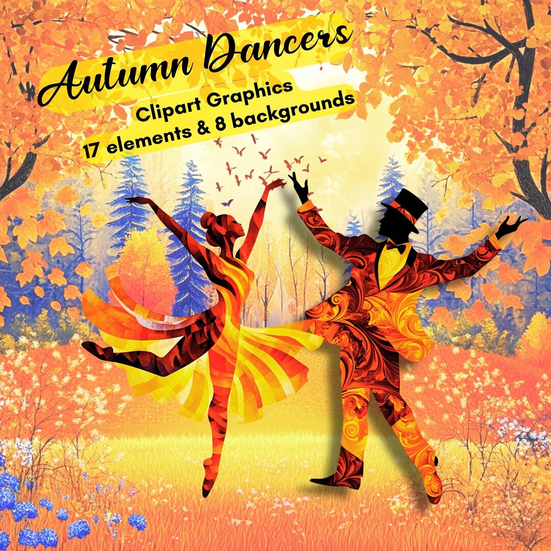 Autumn Dancers Clipart Elements Backgrounds Printable Graphics Fall ...