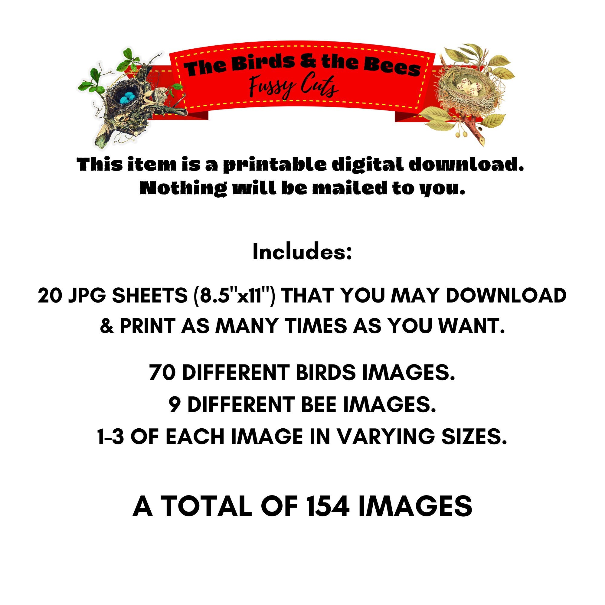 Fussy Cut Birds Bees Printable Cut Outs Scrapbook Junk Journal - Etsy